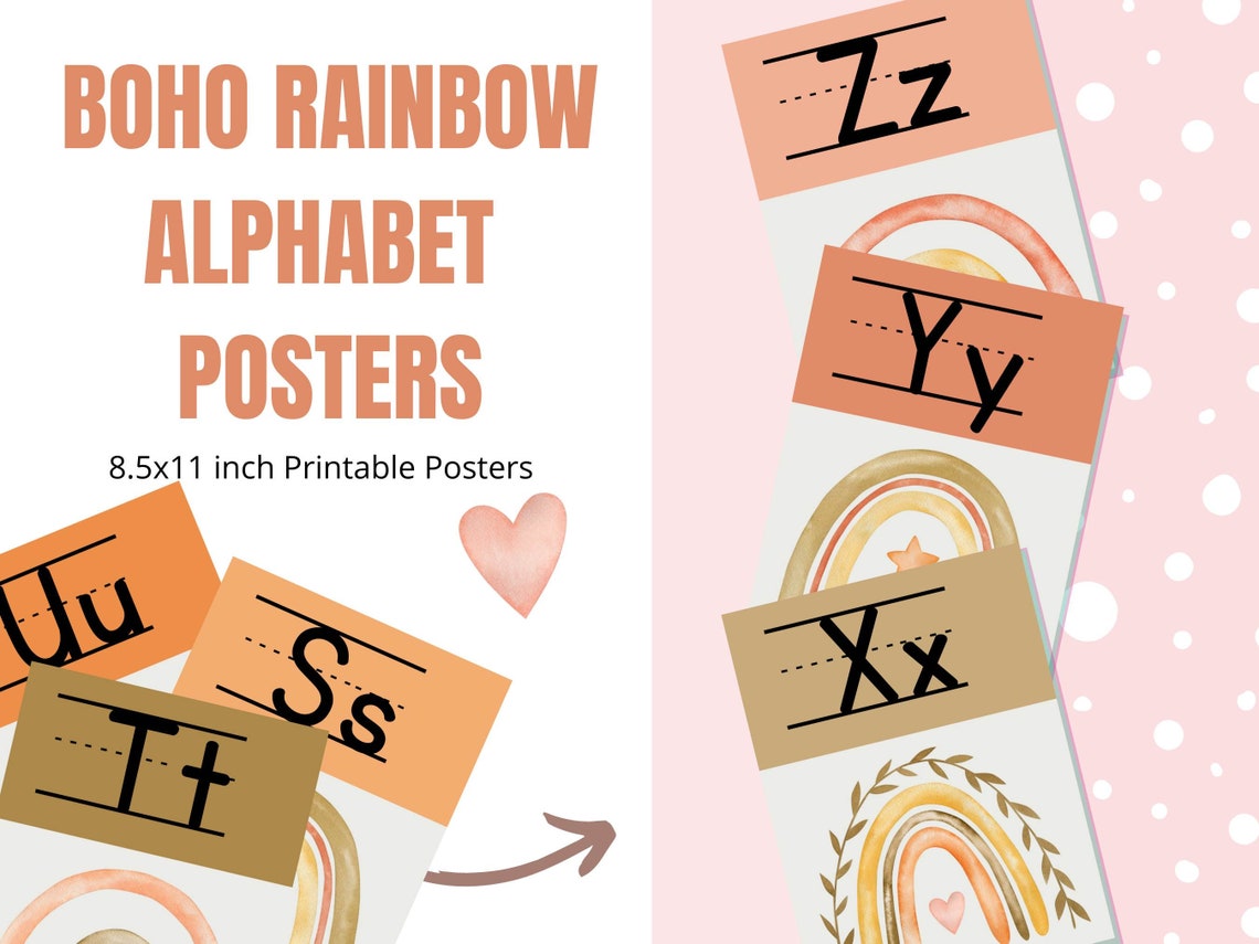 Boho Rainbow Classroom Decor Boho Alphabet Classroom Posters Neutral ...
