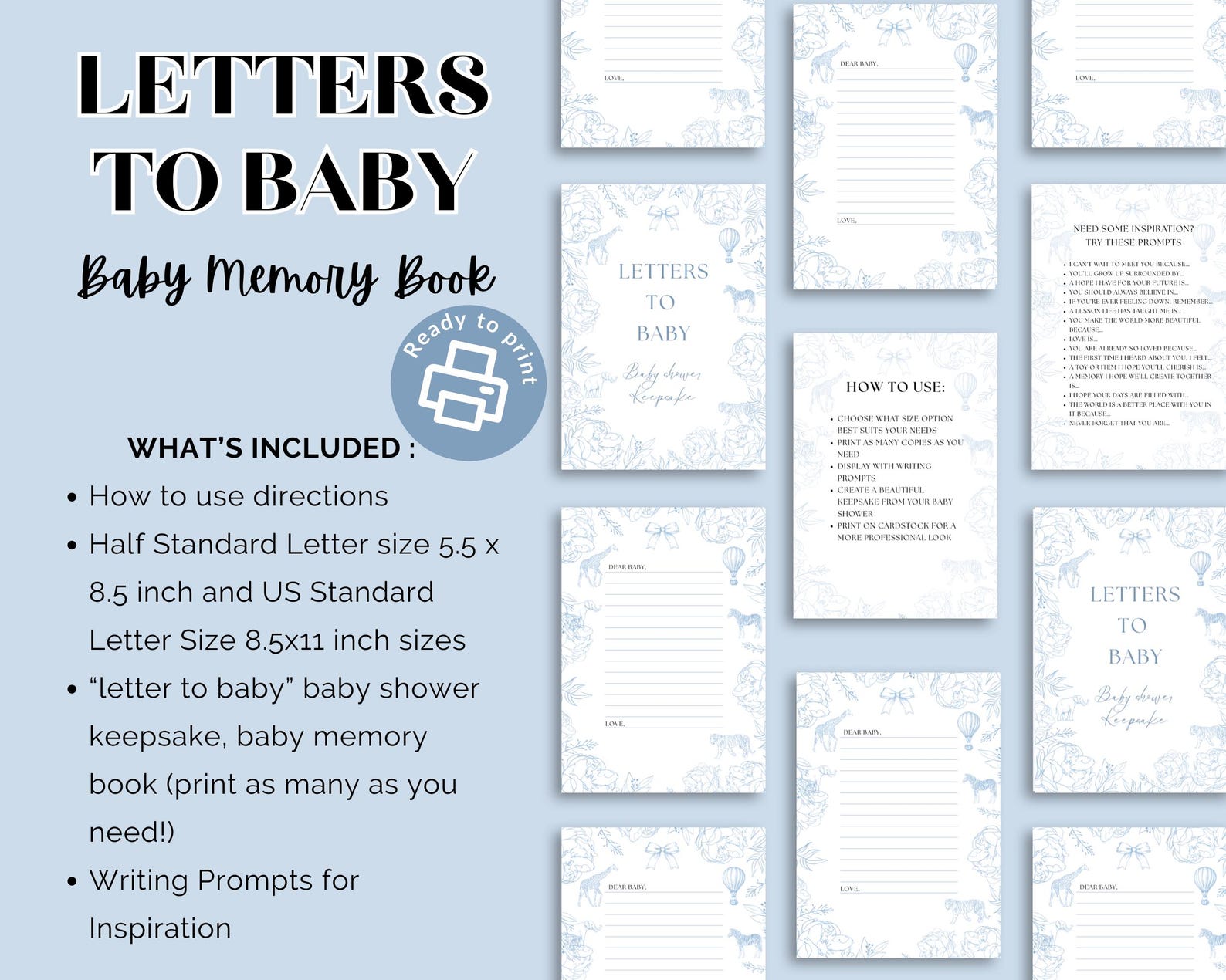 Printable Letters to Baby – Baby Shower Keepsake – Baby Memory Book ...