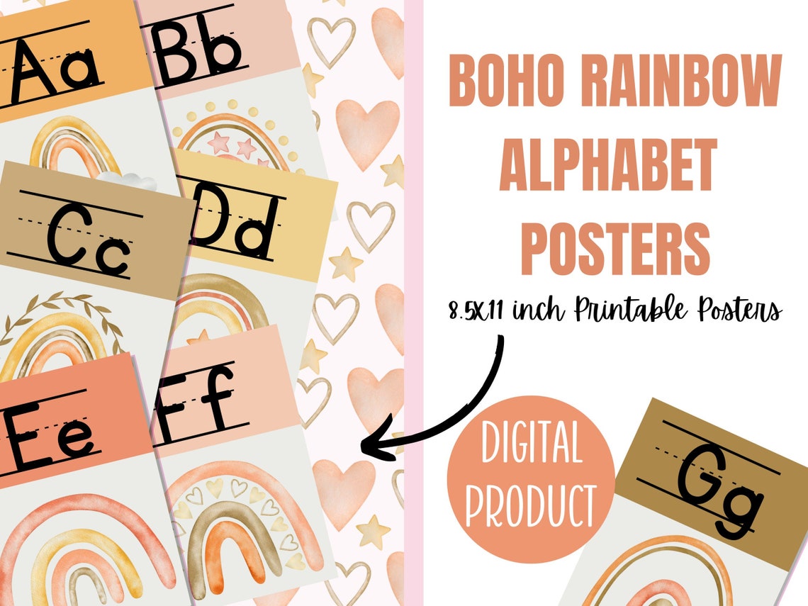 Boho Rainbow Classroom Decor Boho Alphabet Classroom Posters Neutral ...