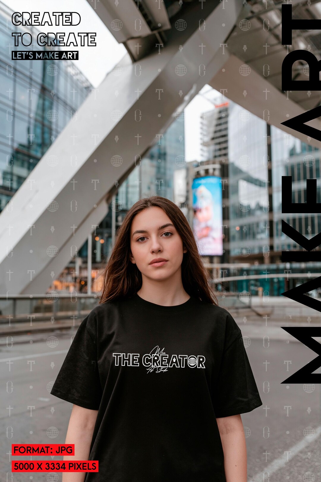 Woman Model in Black T-shirt Mockup | Urban Streetwear Apparel Mockup ...