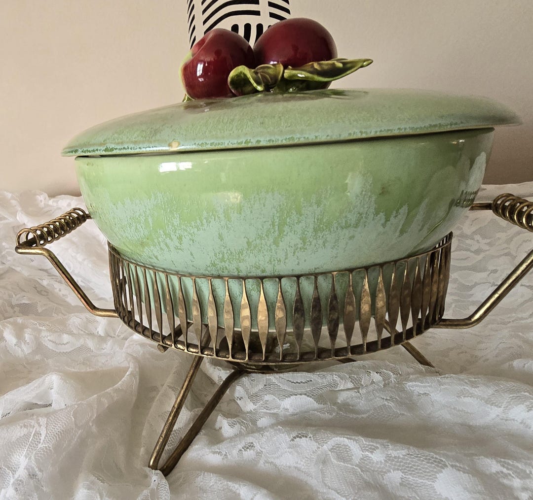 Vintage Ceramic Chafing Dish With Apples on Lid - Etsy