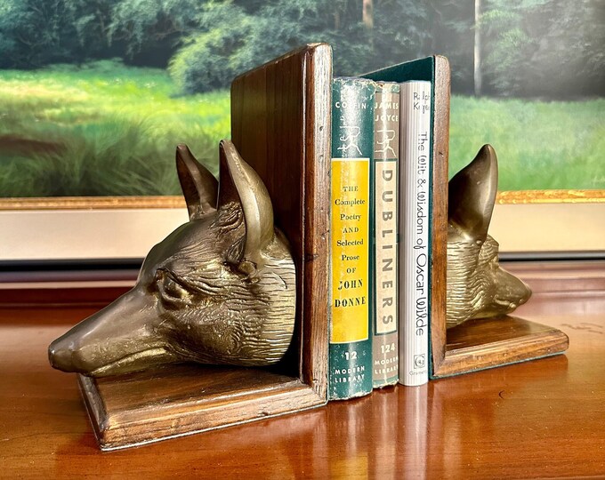 Vintage Thomas Blakemore Bronze Fox / Wolf Head Figural Bookends, Mid ...