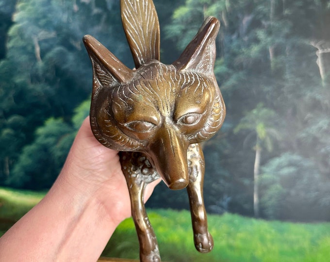Early 1900s Solid Brass Fox Door Knocker, Edwardian Victorian Style, 10” Entry Front Office ...