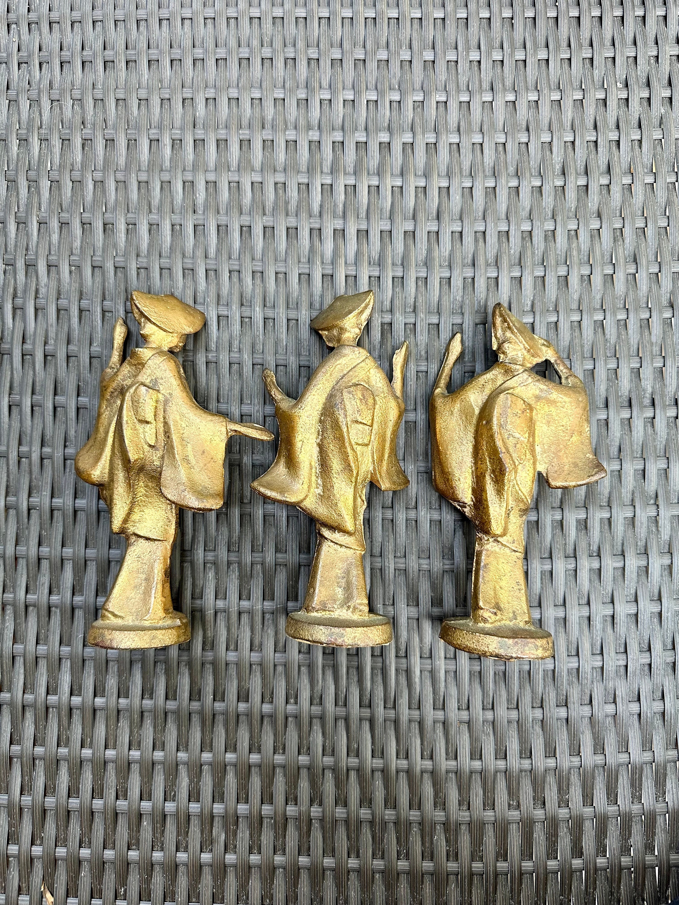 Vintage Set 3 Cast Iron Awa Odori Geisha Dancer Statues Figurines ...
