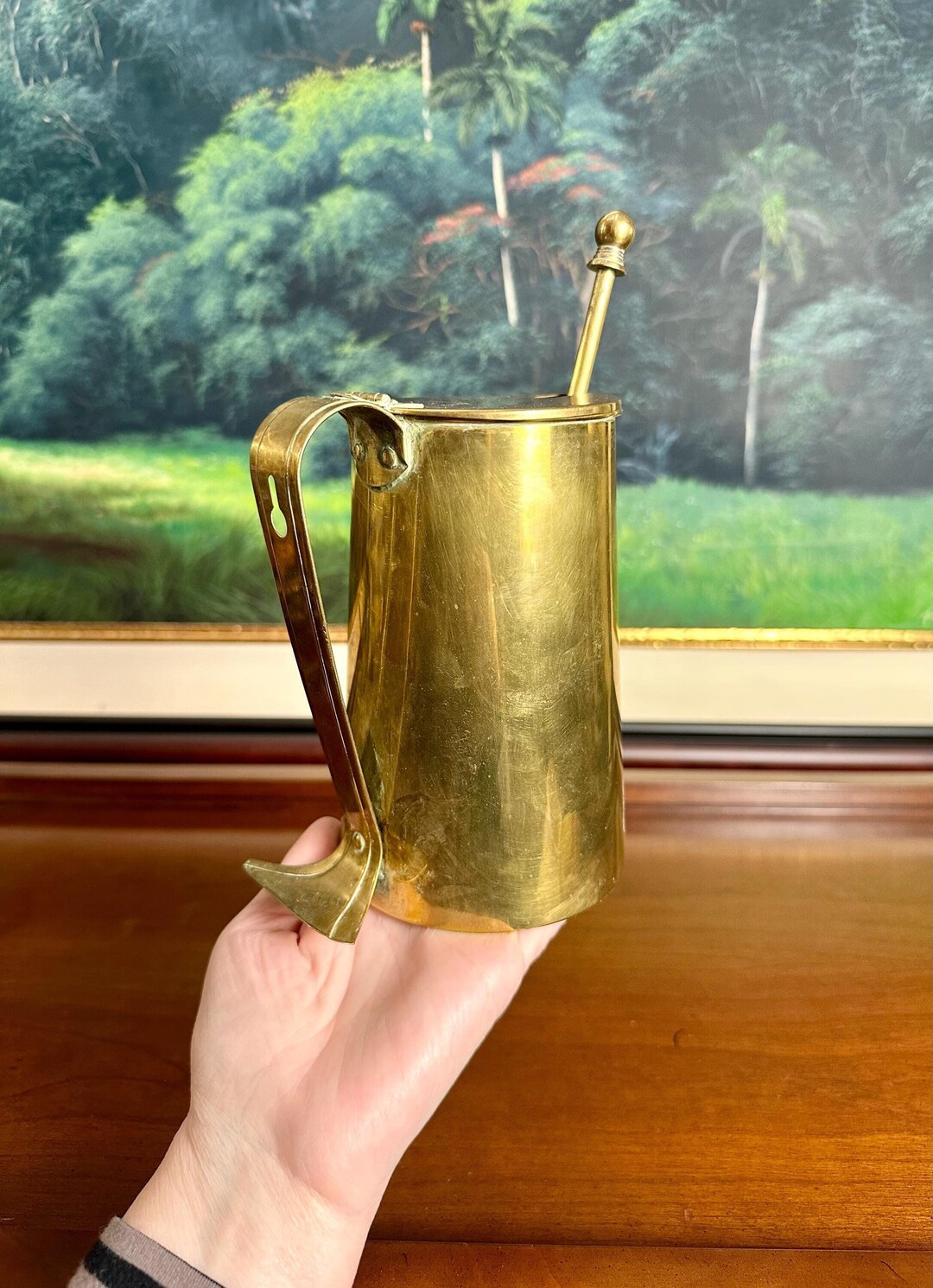 Early Century Cape Cod Fire Starter Brass Pitcher W/ Pumice Stone Wand ...