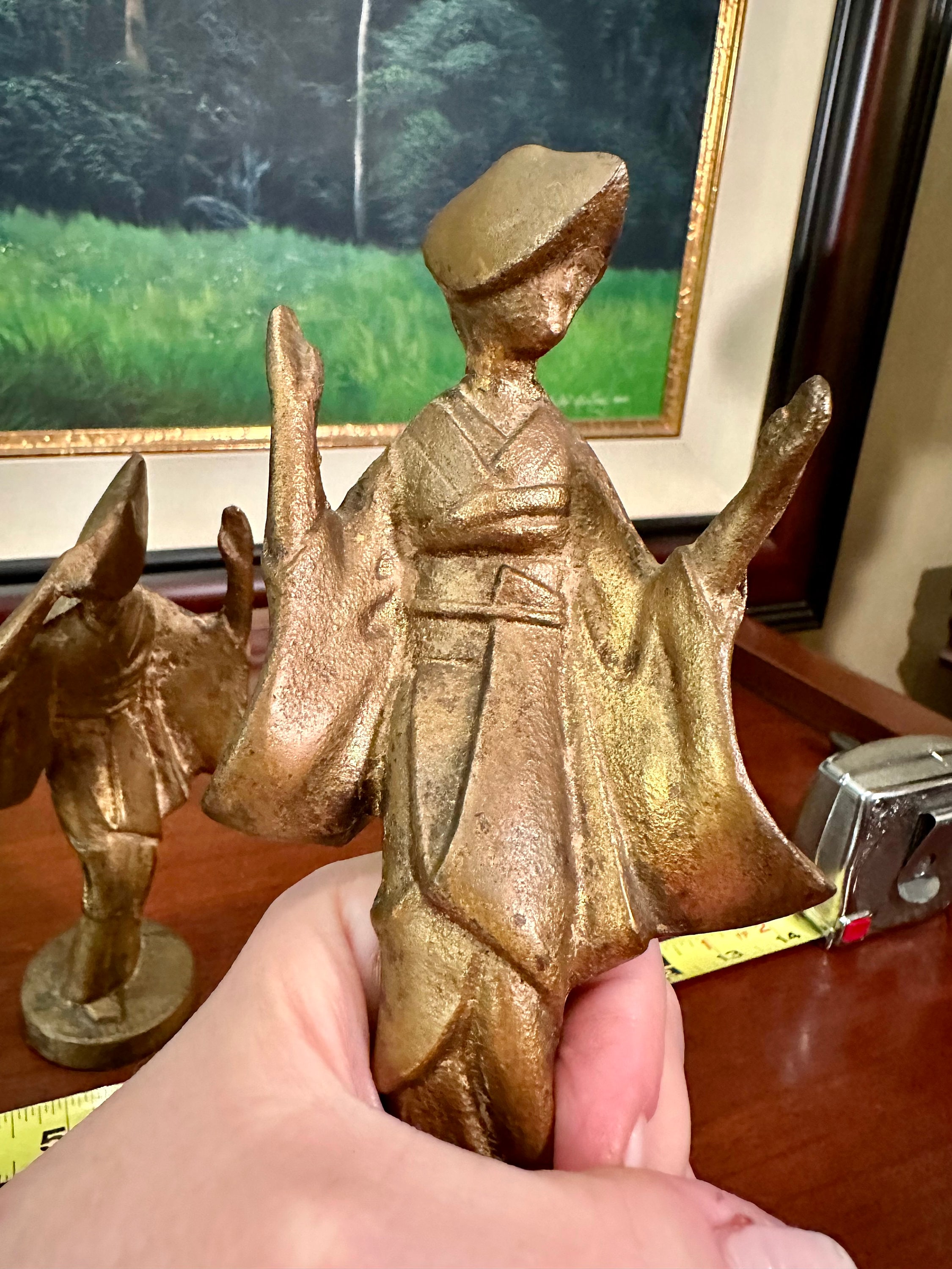 Vintage Set 3 Cast Iron Awa Odori Geisha Dancer Statues Figurines ...