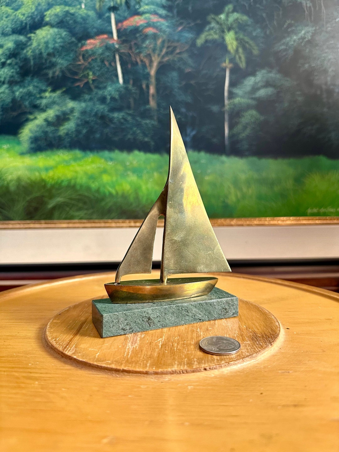 Mid Century Penco Brass Sailboat on Green Marble Base Paperweight, 6.25 ...