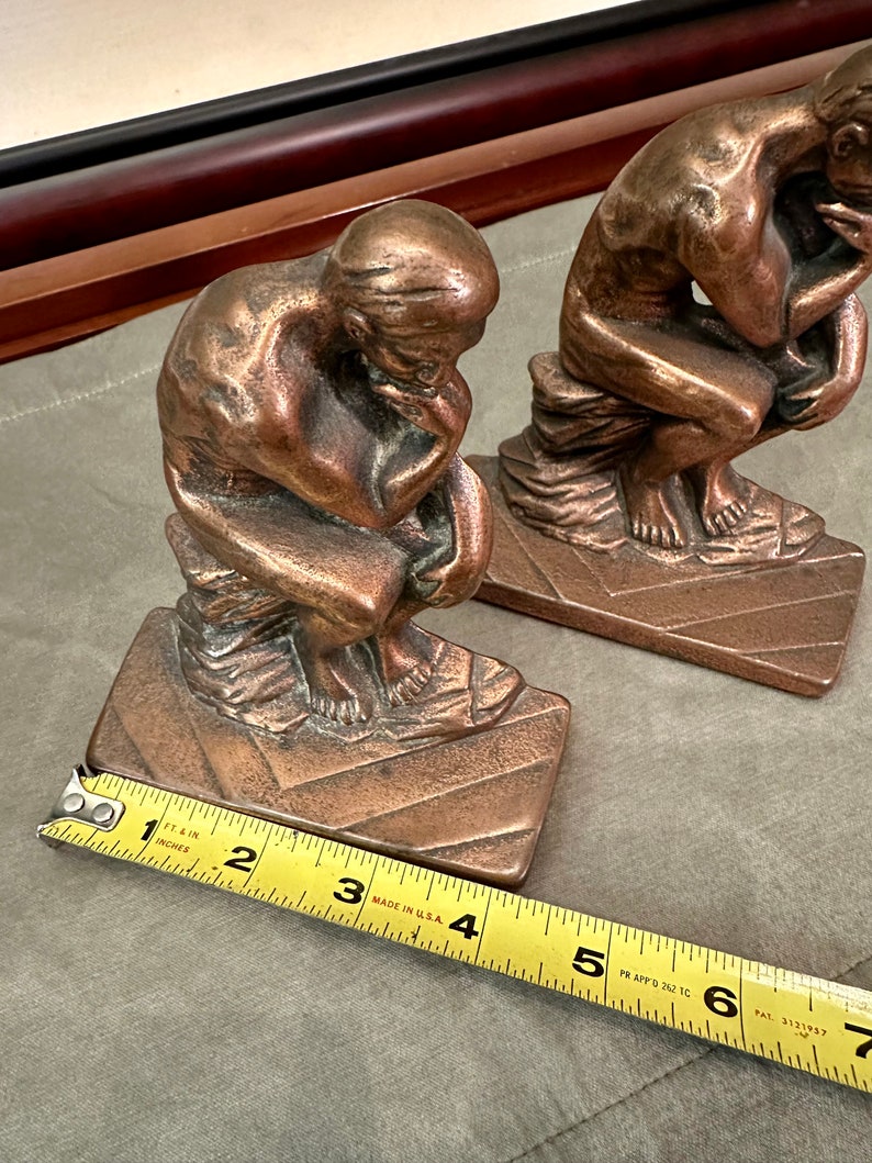 Vintage Pair the Thinker Bookends, Bronze Tone Rodin Sculpture in ...