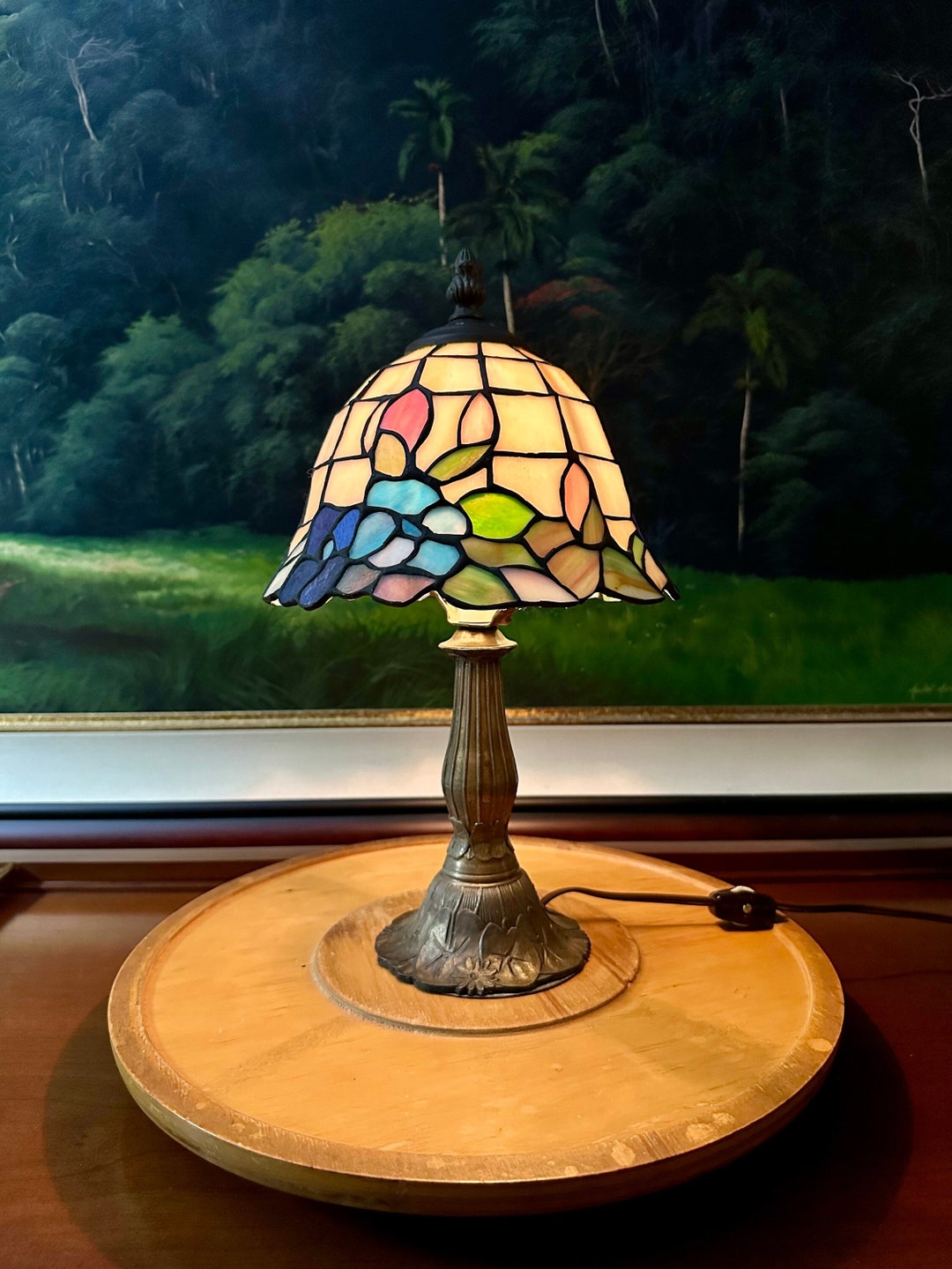 Vintage Tiffany Style Accent Table Lamp Night Light, Floral Pastel ...