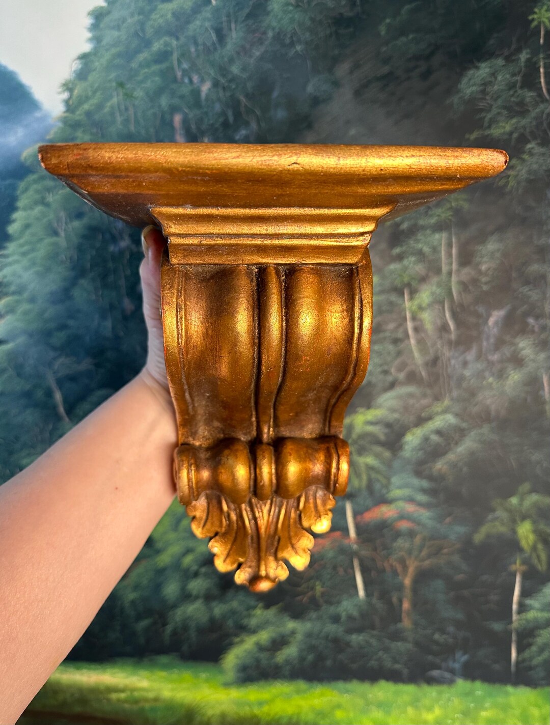 Vintage Florentine Gold Terracotta Wall Shelf, Gilded Scroll Ceramic ...