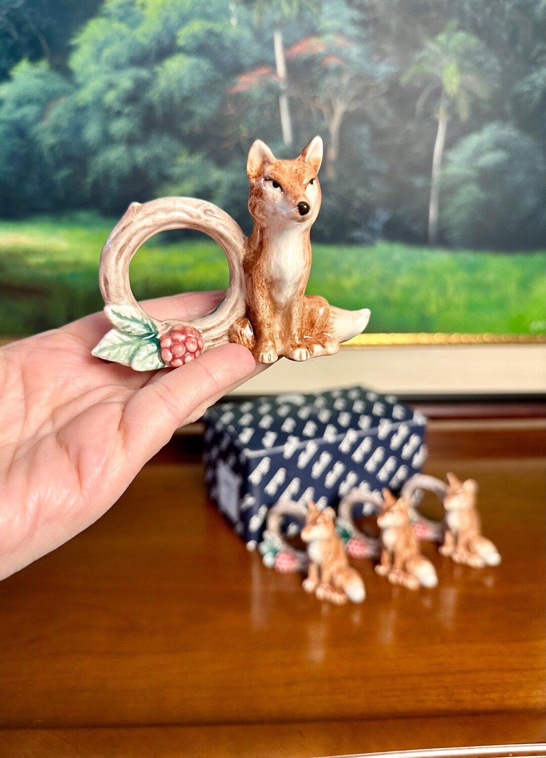 Vintage Set of 4 Fitz and Floyd Fox Napkin Rings, 1990 Reynard Original ...