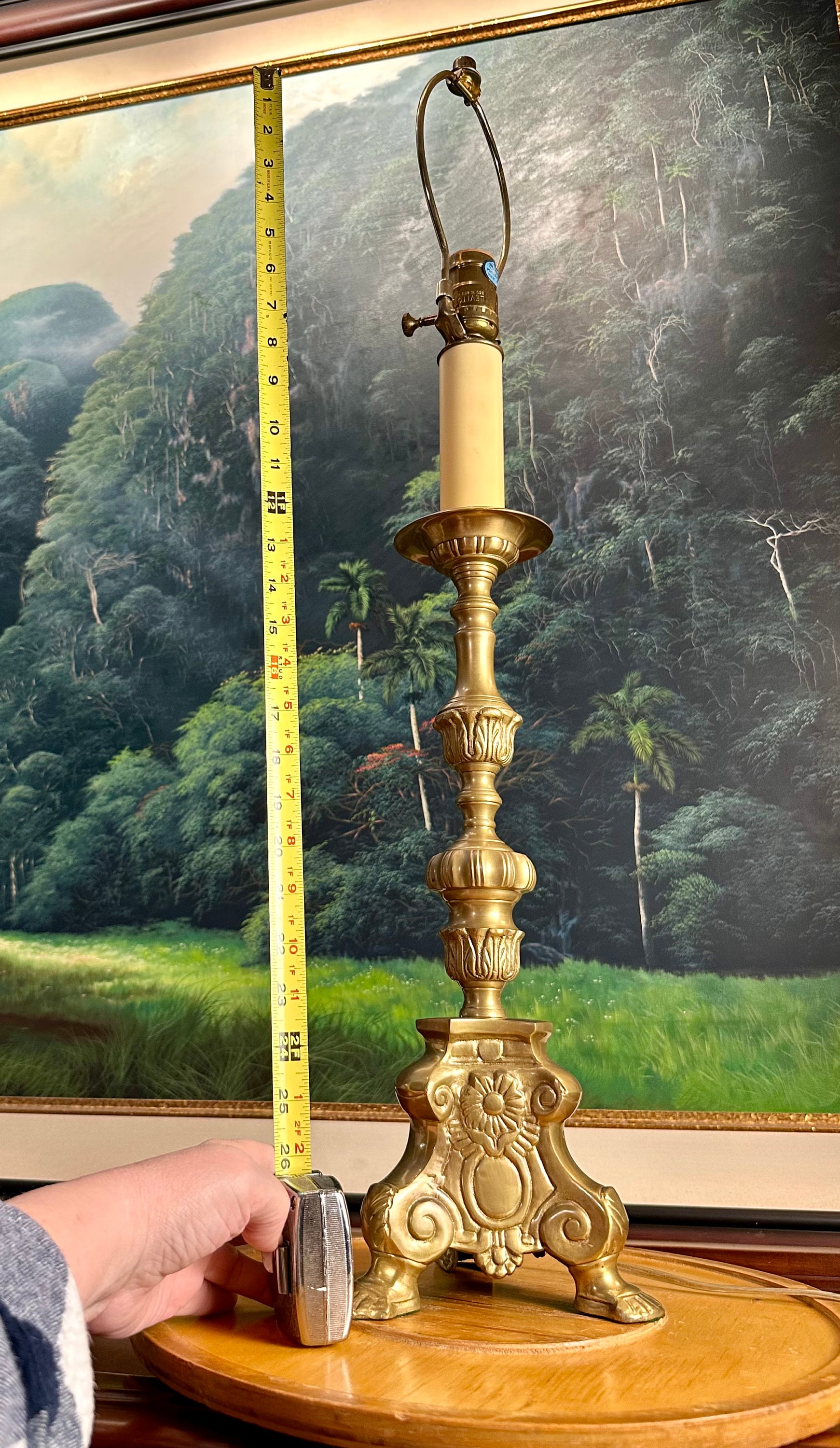 Vintage Tall Brass Footed Candlestick Lamp, Altar Style Mid-century 29 ...