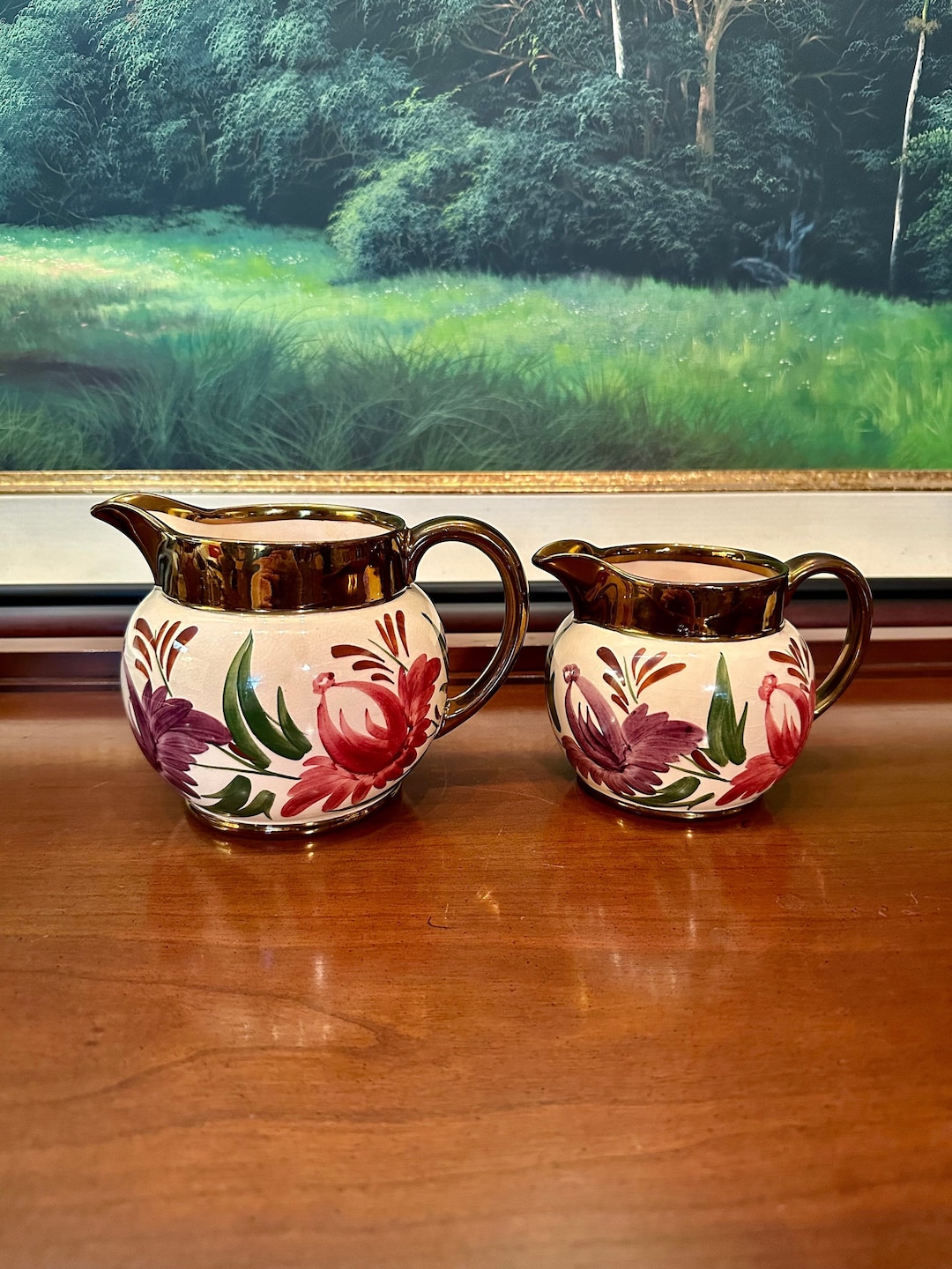 1950s Wade England Pottery Jug Set in Harvest Ware Copper Luster, Milk ...