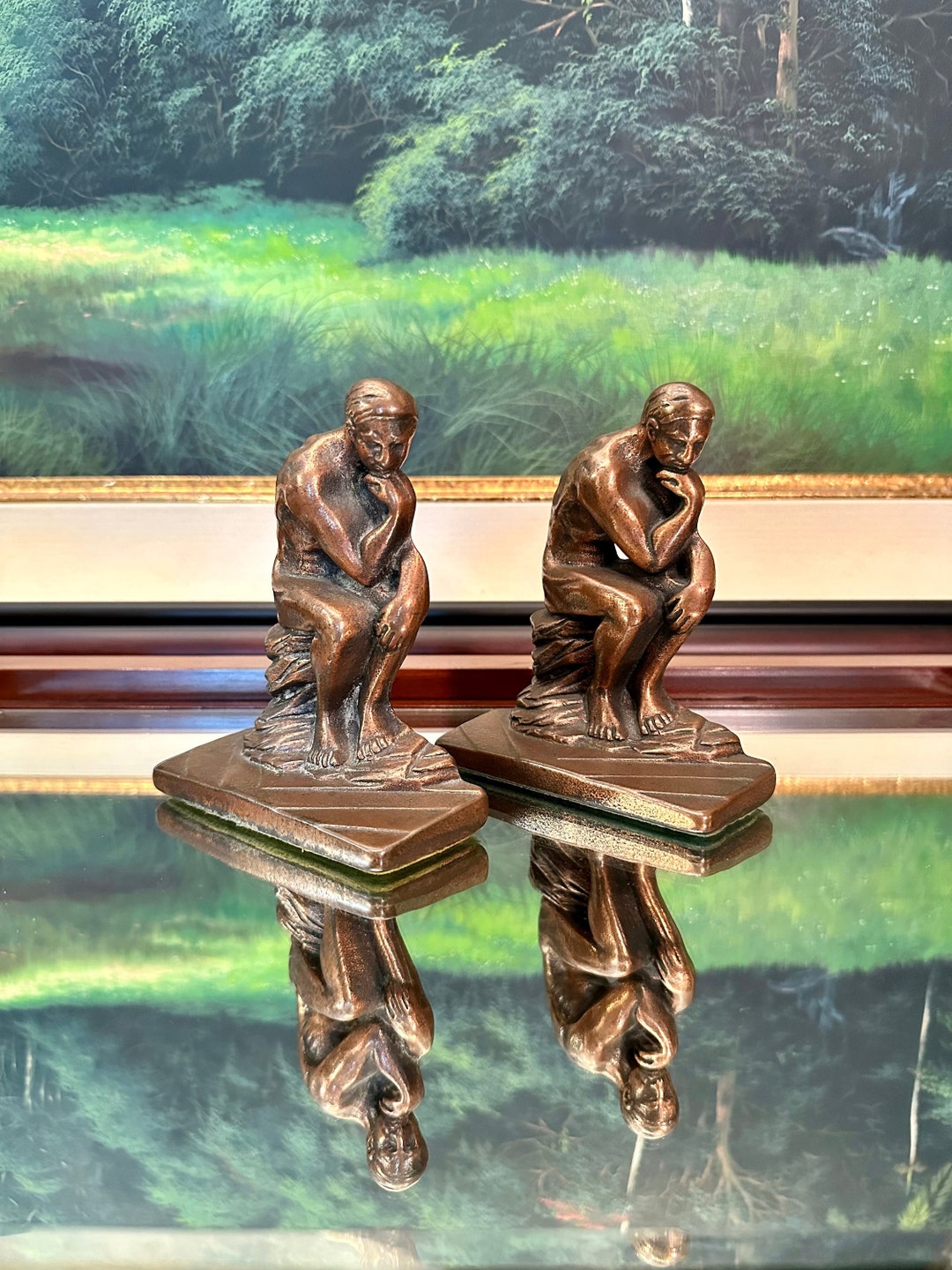 Vintage Pair the Thinker Bookends, Bronze Tone Rodin Sculpture in ...