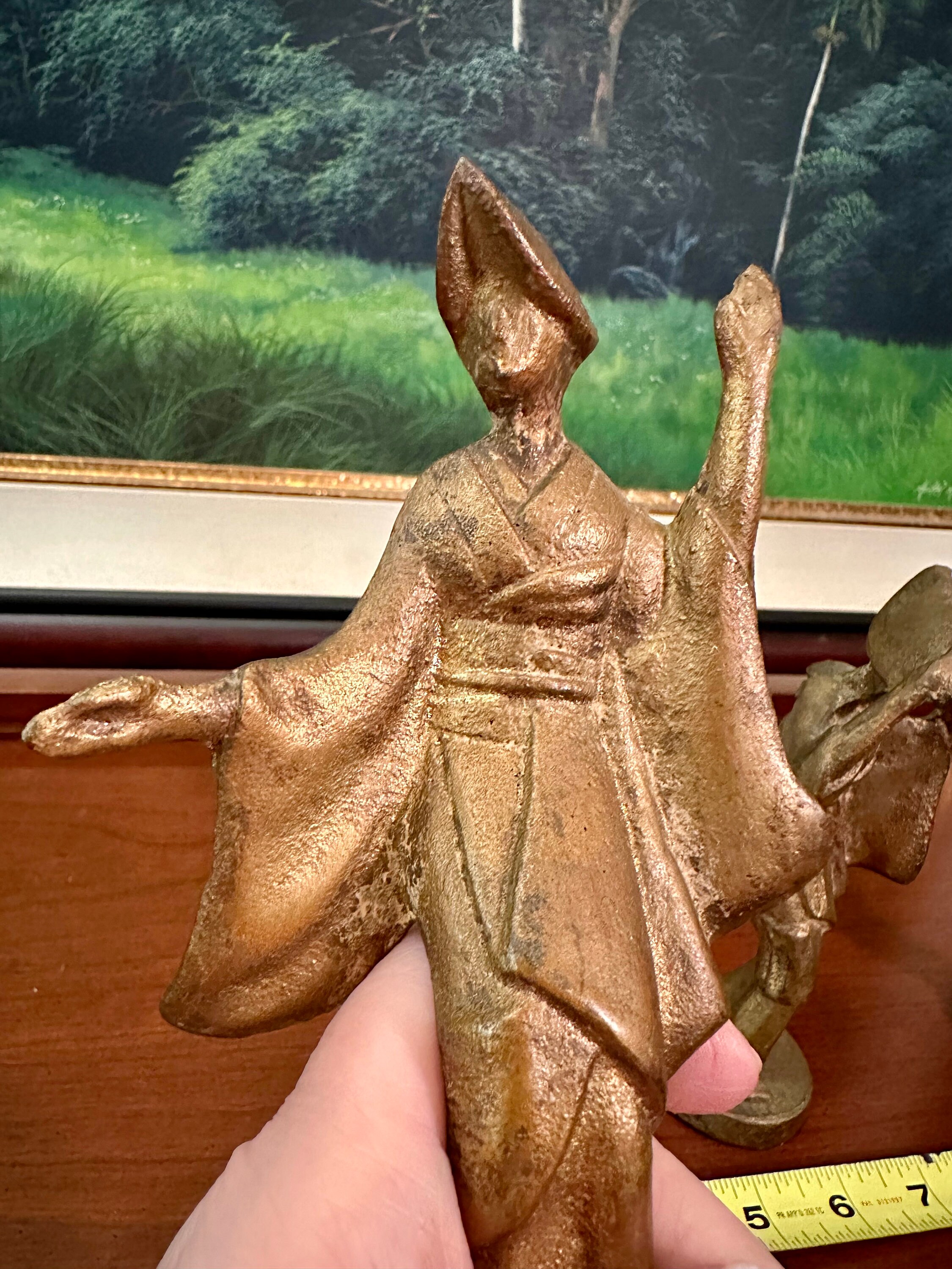 Vintage Set 3 Cast Iron Awa Odori Geisha Dancer Statues Figurines ...