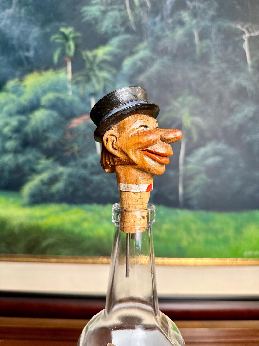 Hand Carved Mechanical ANRI Bottle Stopper Pourer, Man Character Head ...