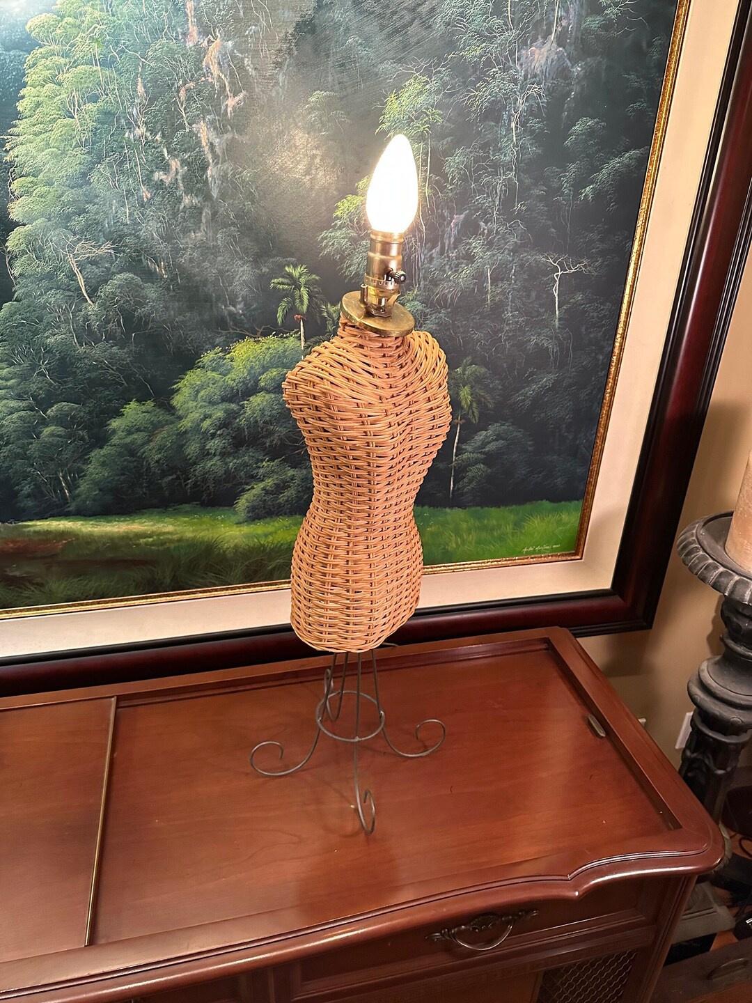 HOLD FOR SYDNEY Vintage Wicker Small Dress Form Lamp/jewelry Display ...
