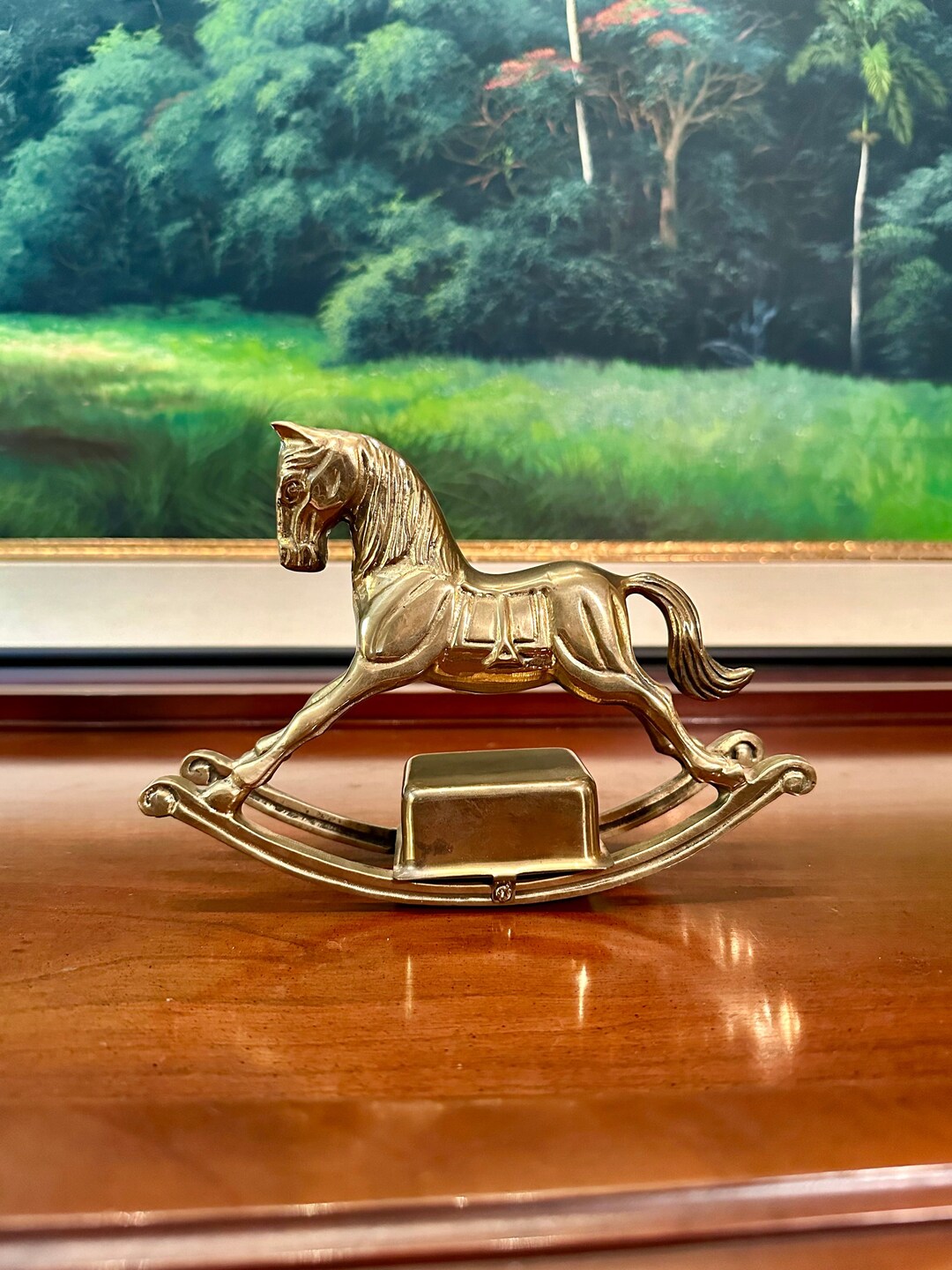 Brass Musical Rocking Horse, 1982 Enesco Imports Taiwan, Plays ...