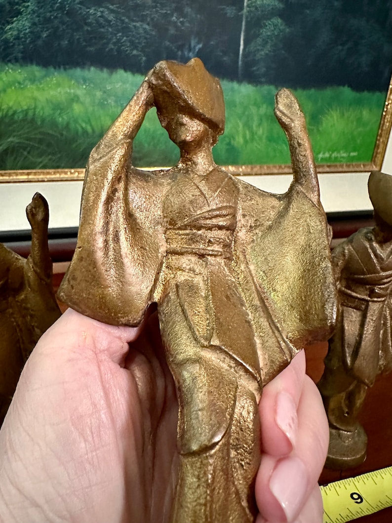 Vintage Set 3 Cast Iron Awa Odori Geisha Dancer Figurines: Mid Century ...