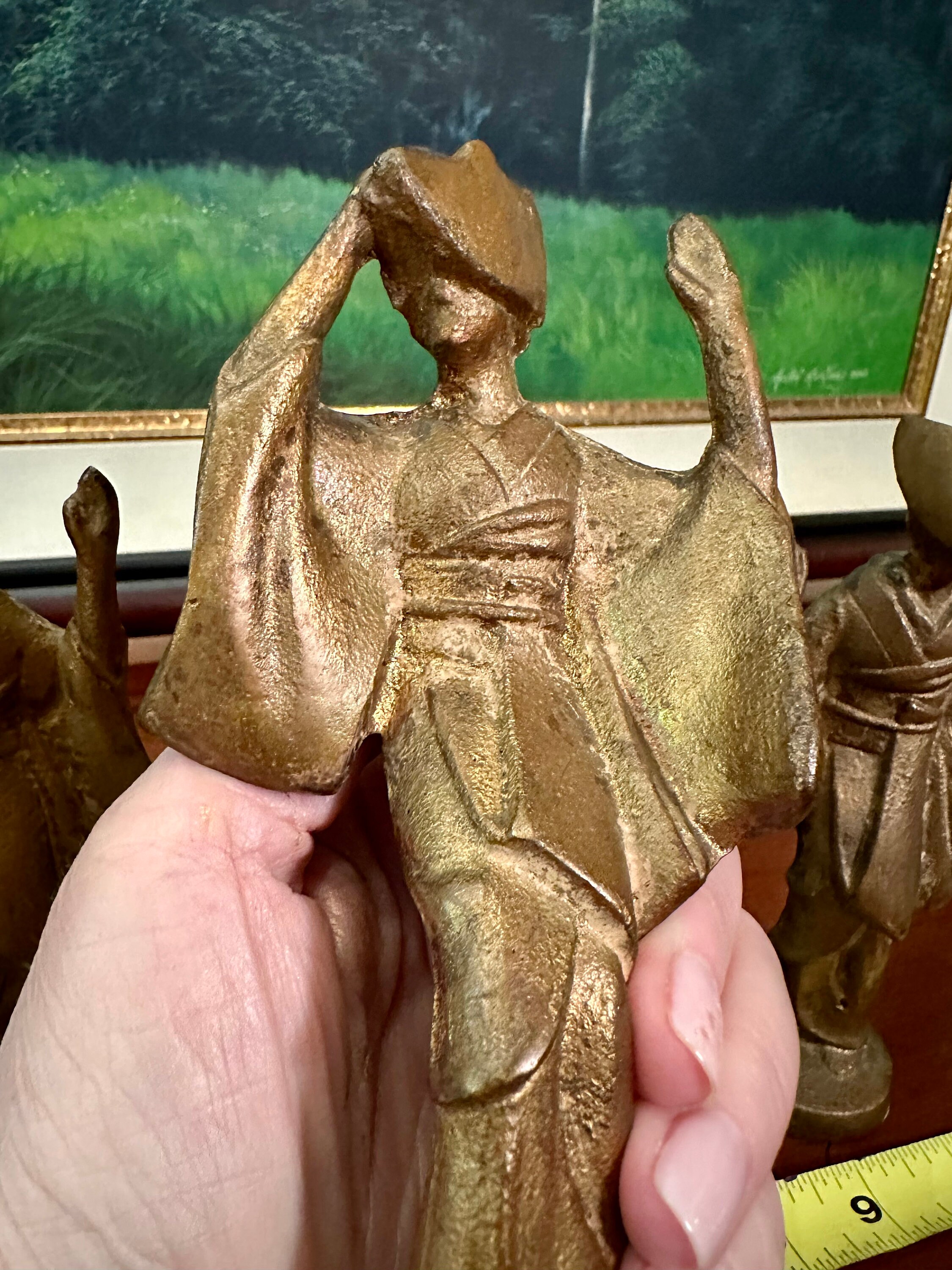 Vintage Set 3 Cast Iron Awa Odori Geisha Dancer Statues Figurines ...