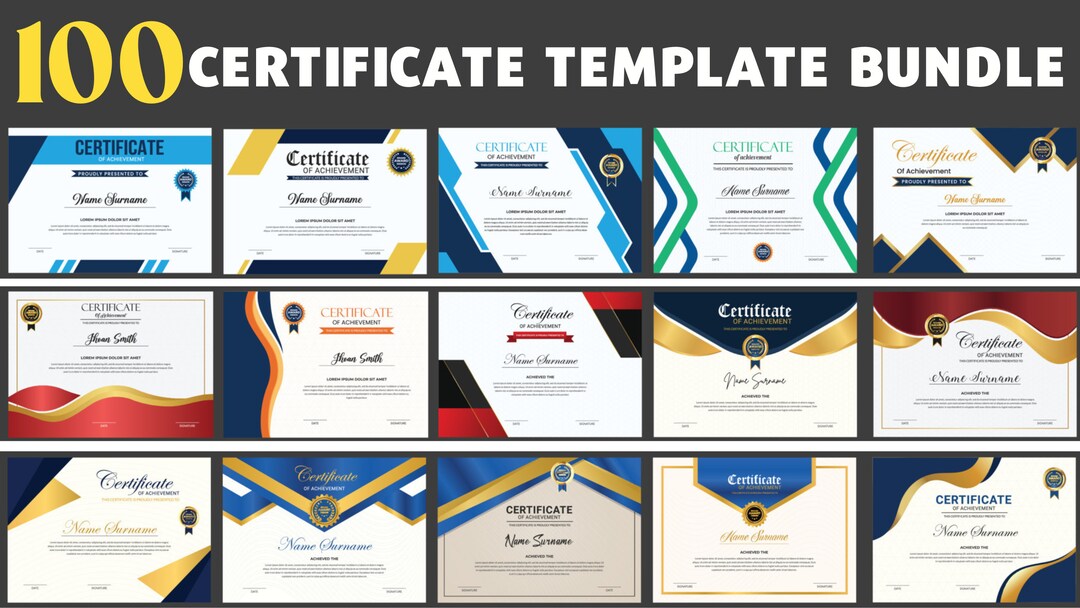 100 Modern Editable Certificate Templates Bundle Pack - Etsy