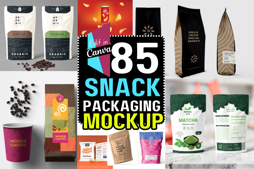 85 Snack Packaging PSD Mockup Bundle for Photoshop & Canva - Etsy