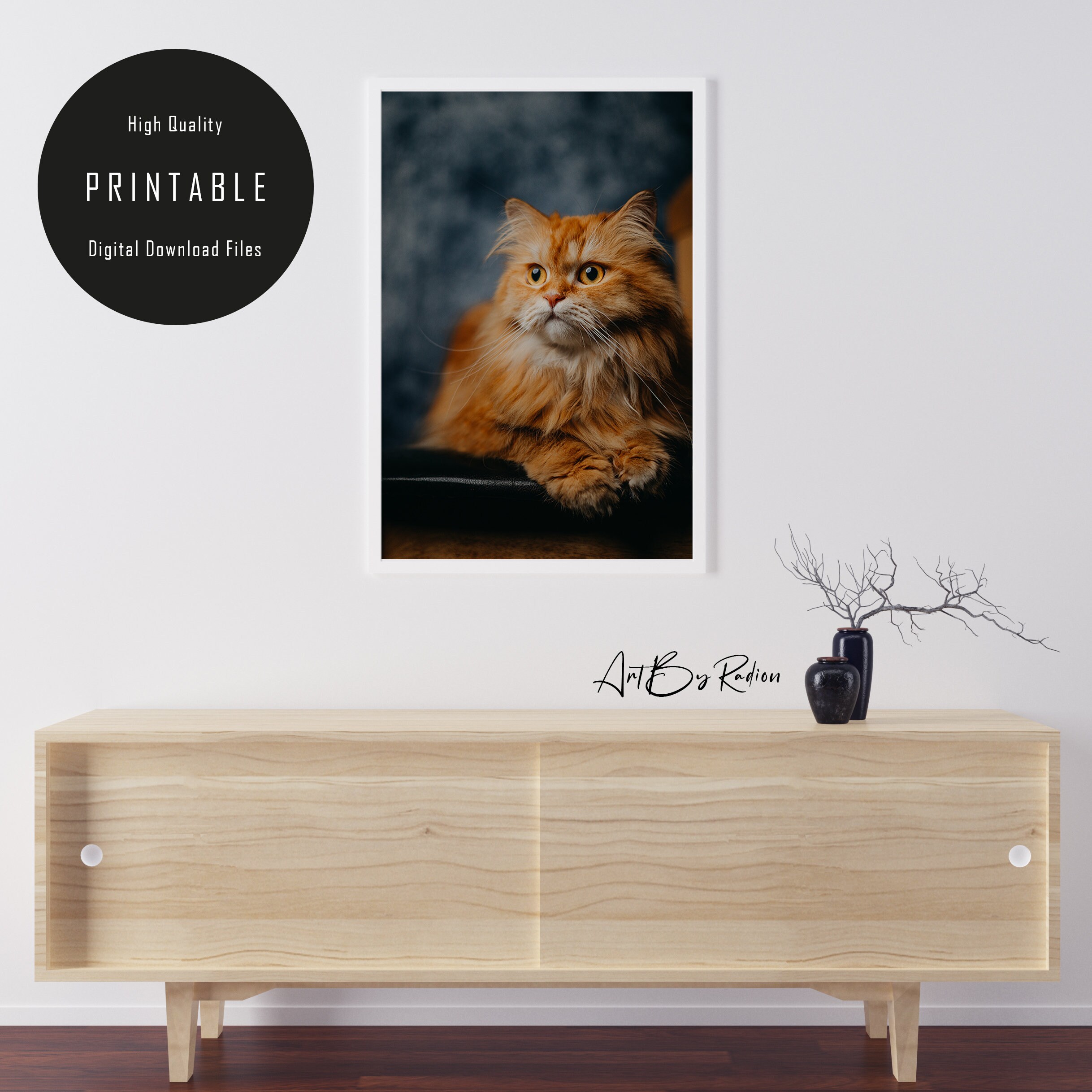 Long Hair Orange Cat Portrait Print Download Animal Photo Portrait Room ...