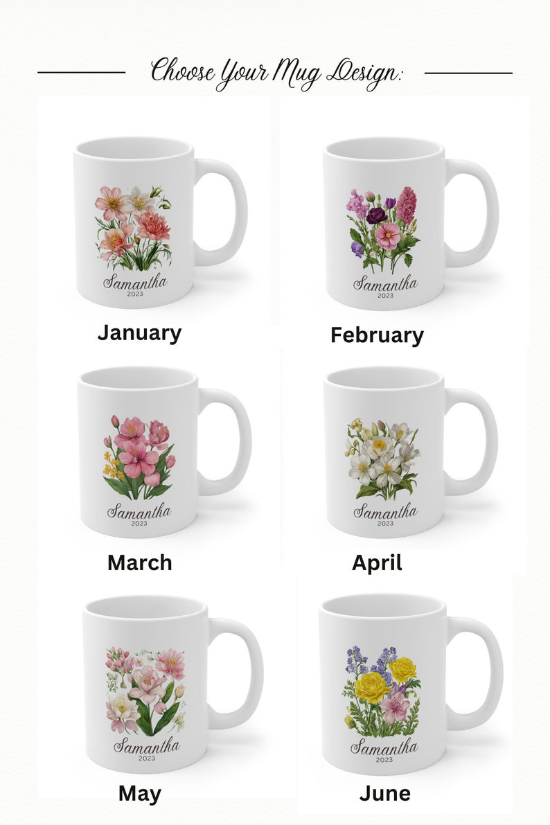 Custom Birth Month Flower Ceramic Coffee Mug Personalized Birthday Mug ...