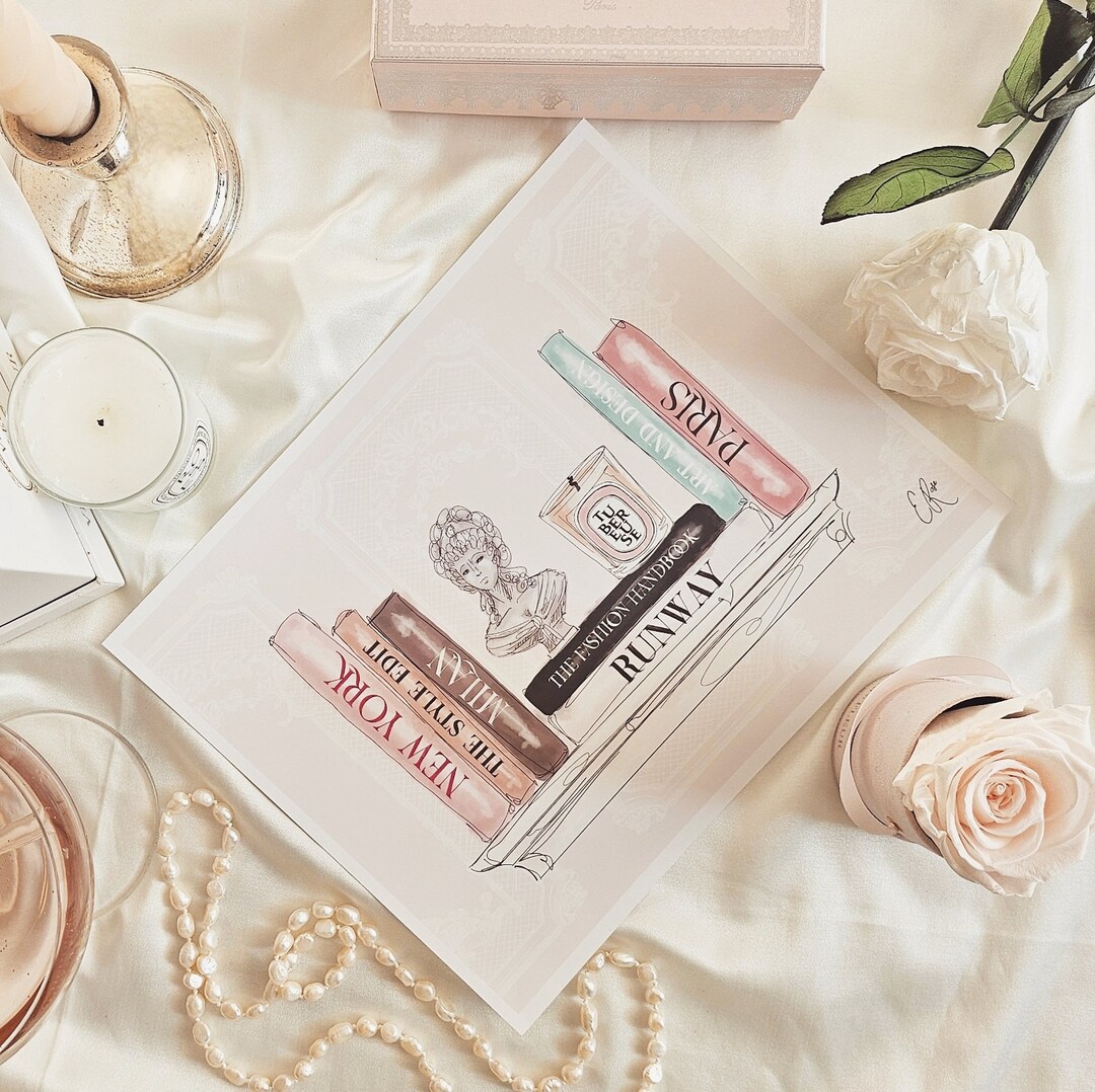 The Luxe Bookshelf Print in Rococo Blush - Wall Art Print - Etsy