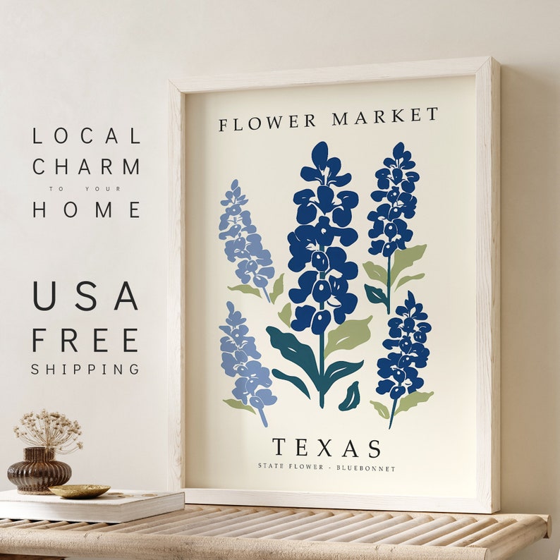 Texas FLOWER MARKET Texas STATE Flower Print Bluebonnet - Etsy