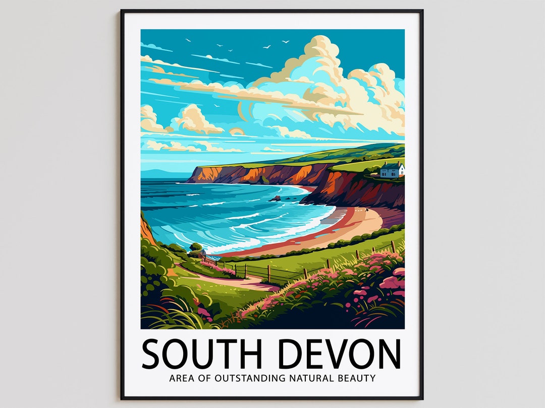 South Devon Travel Poster South Devon Print Area of Outstanding Natural Beauty Art Print South ...