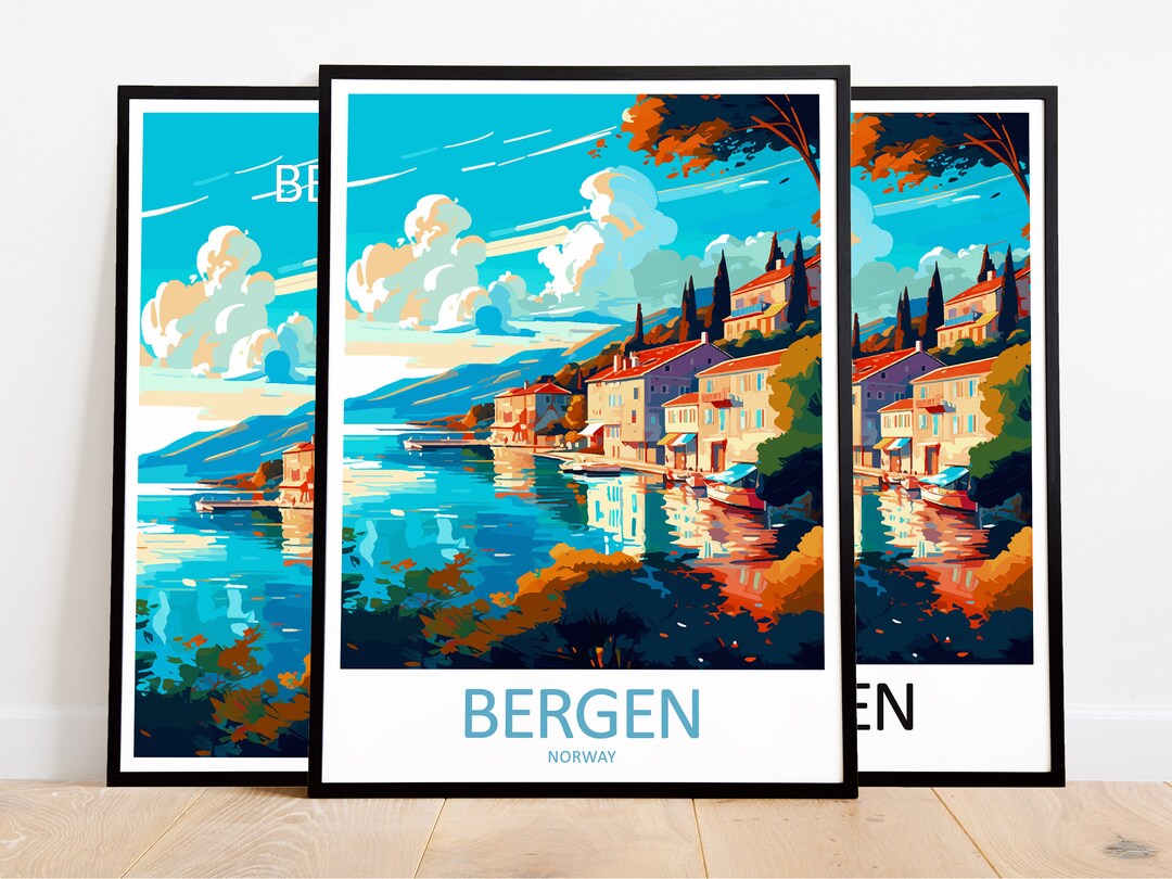 Bergen Travel Print Art Bergen Poster Norway Wall Art Decor Bergen Gift ...