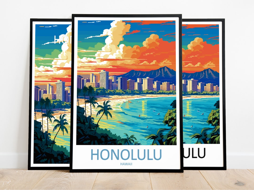 Honolulu Travel Print Art Honolulu Poster Hawaii Wall Art Decor ...