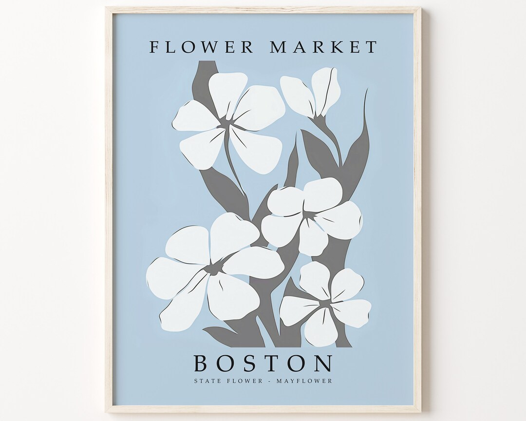Boston Massachusetts FLOWER MARKET Boston STATE Flower Print Mayflower ...