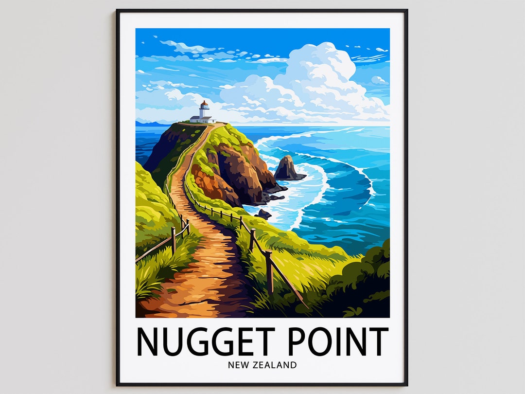 Nugget Point Travel Poster Nugget Point Print New Zealand Art Print ...