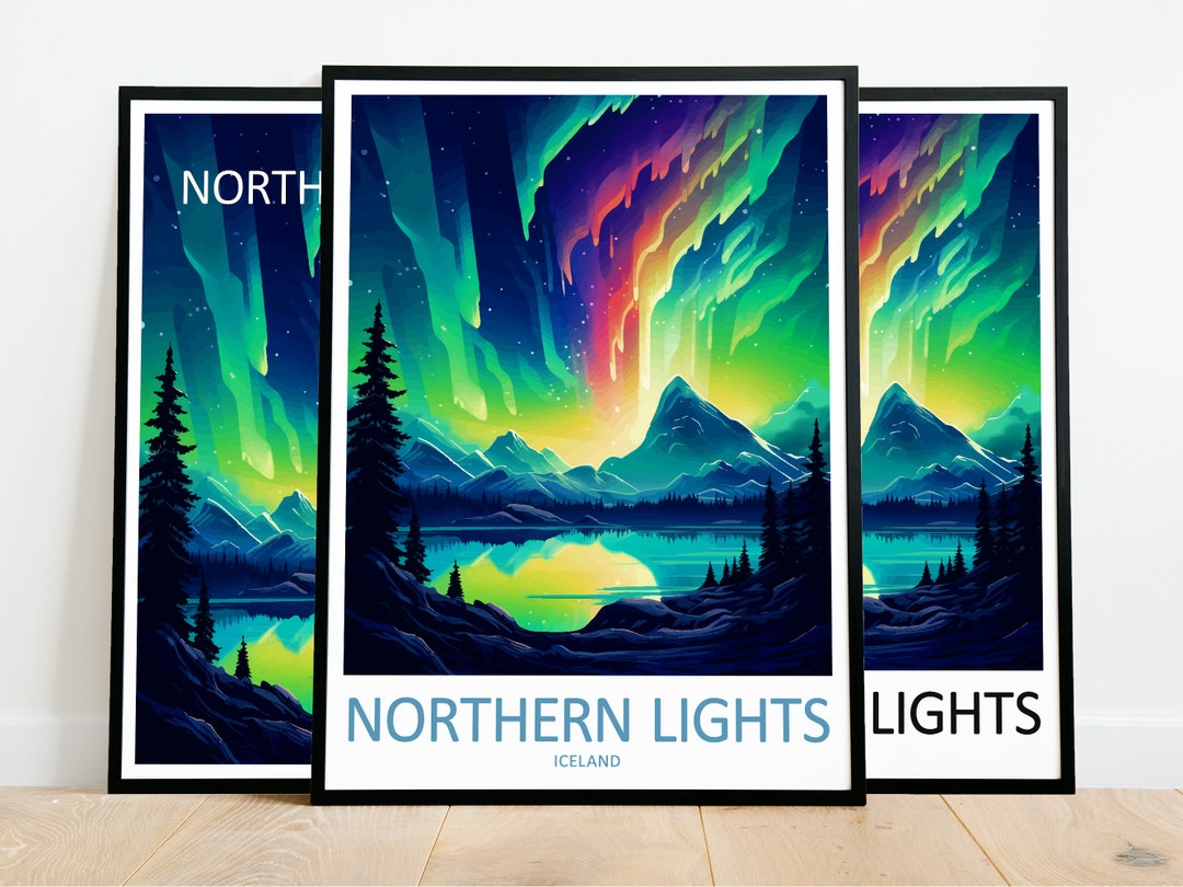 Northern Lights Travel Poster Northern Lights Print Iceland Art Print ...