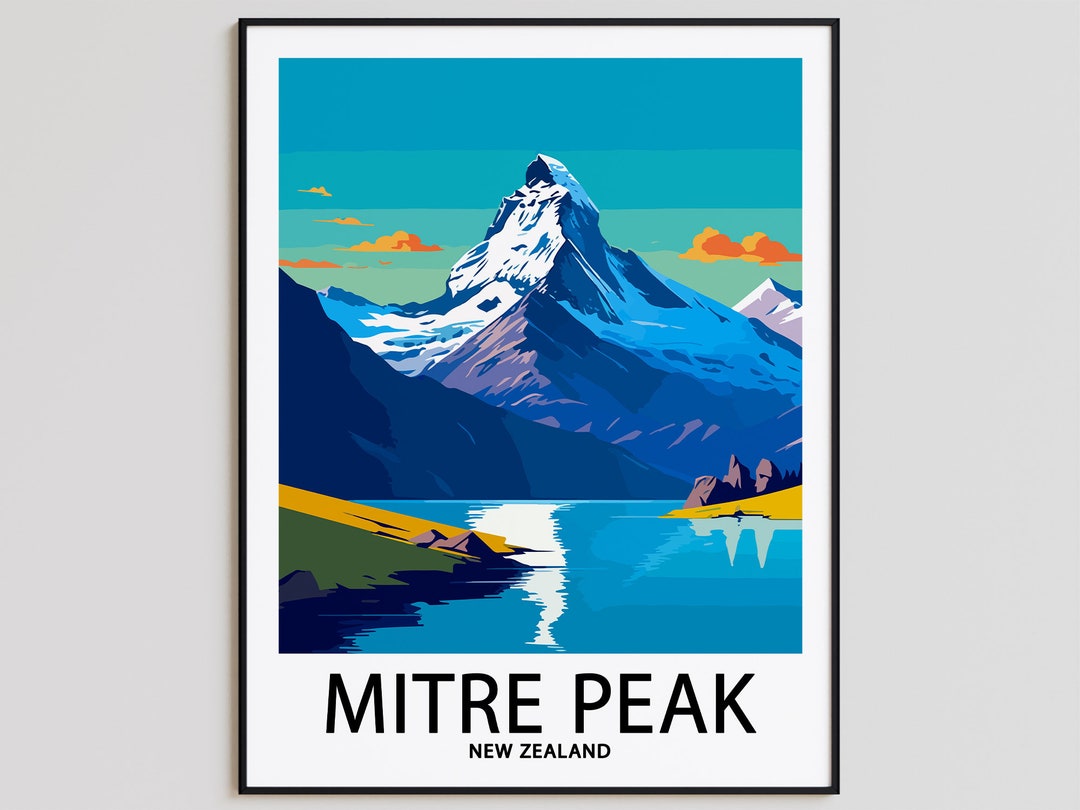 Mitre Peak Travel Poster Mitre Peak Print New Zealand Art Print Mitre Peak Gift Mitre Peak Wall ...