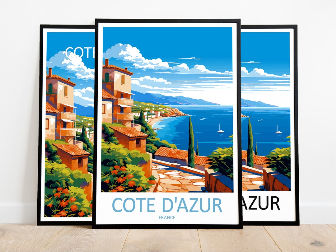 Cote D'azur Travel Print Art Cote D'azur Poster France Wall Art Decor ...