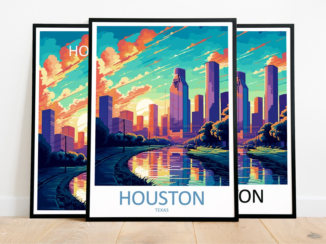 Houston Travel Print Art Houston Poster Texas Wall Art Decor Houston ...