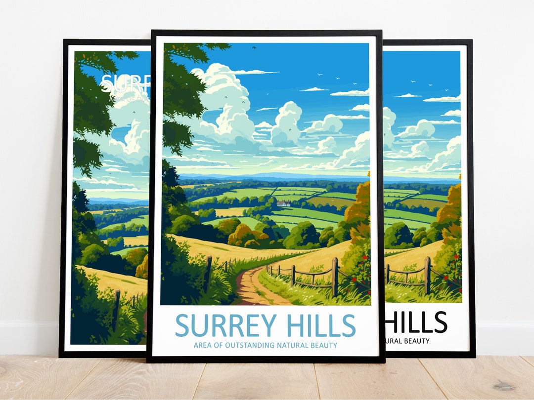 Surrey Hills Travel Poster Surrey Hills Print Area of Outstanding Natural Beauty Art Print ...