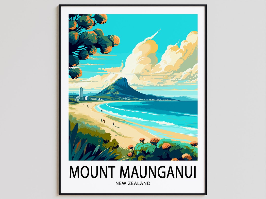 Mount Maunganui Travel Poster Mount Maunganui Print New Zealand Art Print Mount Maunganui Gift ...