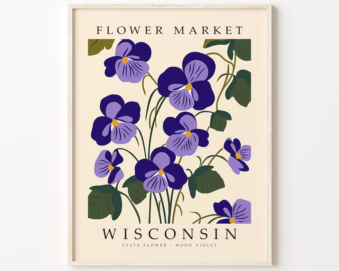 Wisconsin FLOWER MARKET Wisconsin STATE Flower Print Wood Violet Flower ...
