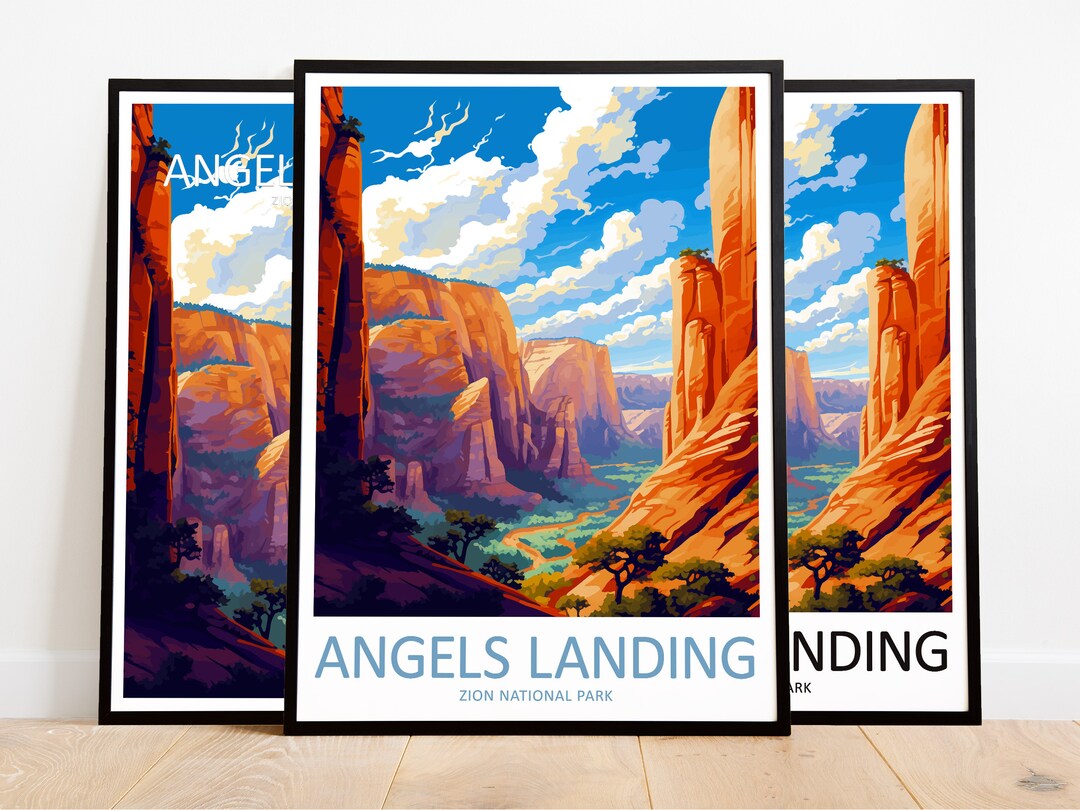 Angels Landing Travel Poster Angels Landing Print Zion National Park ...