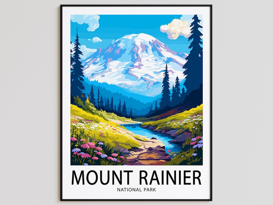 Mount Rainier Travel Poster Mount Rainier Print National Park Art Print ...