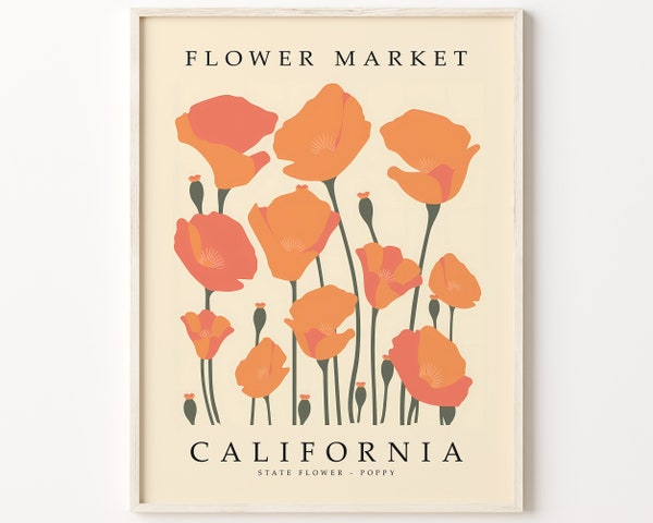 California Poppy Flower Market Art Print, California Poppy Wall Art ...