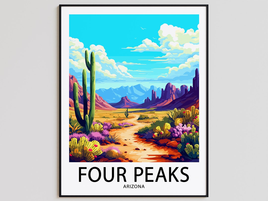Four Peaks Travel Poster Four Peaks Print Arizona Art Print Four Peaks ...
