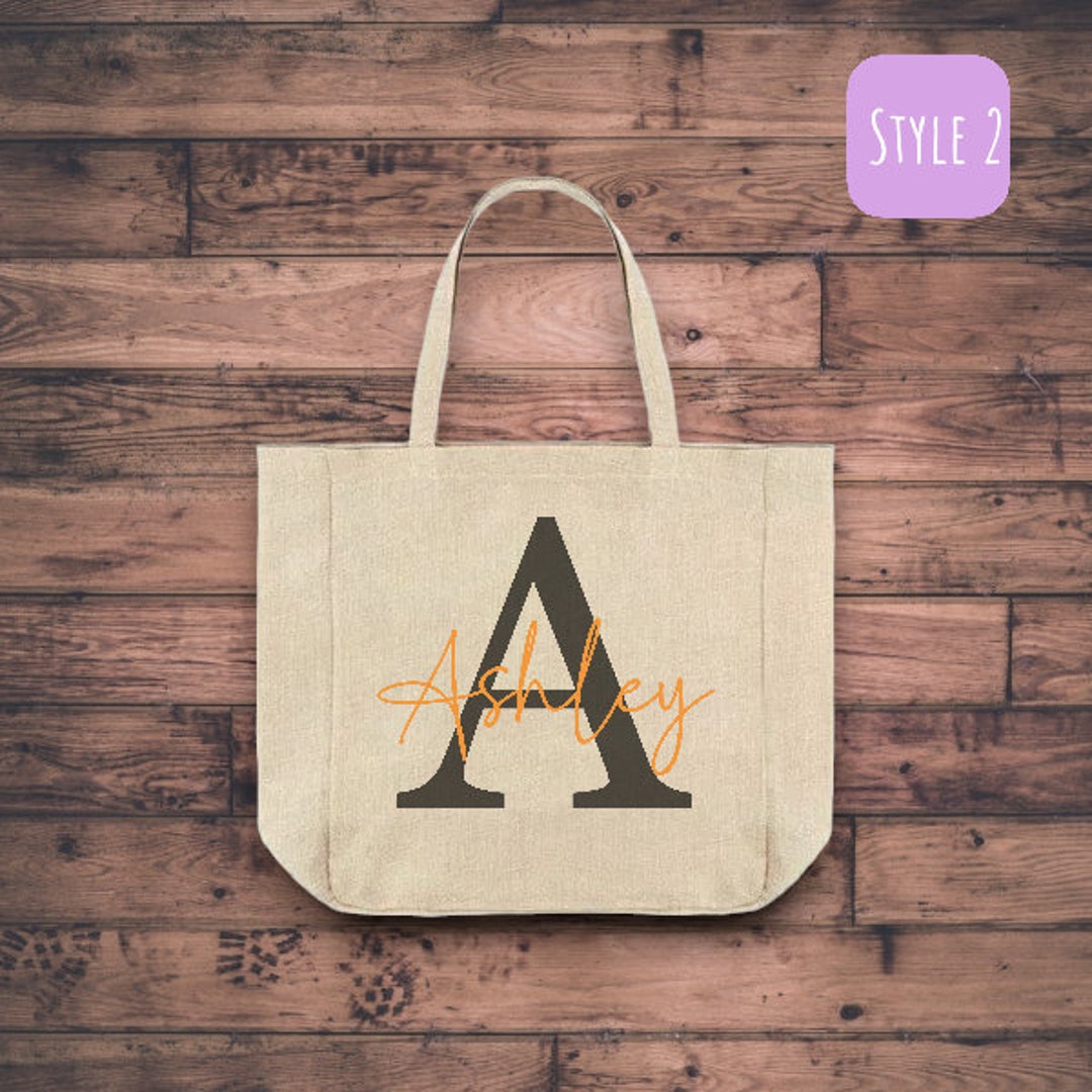 Personalised 'mongram With Name Overlay' Canvas Tote Bag - Etsy