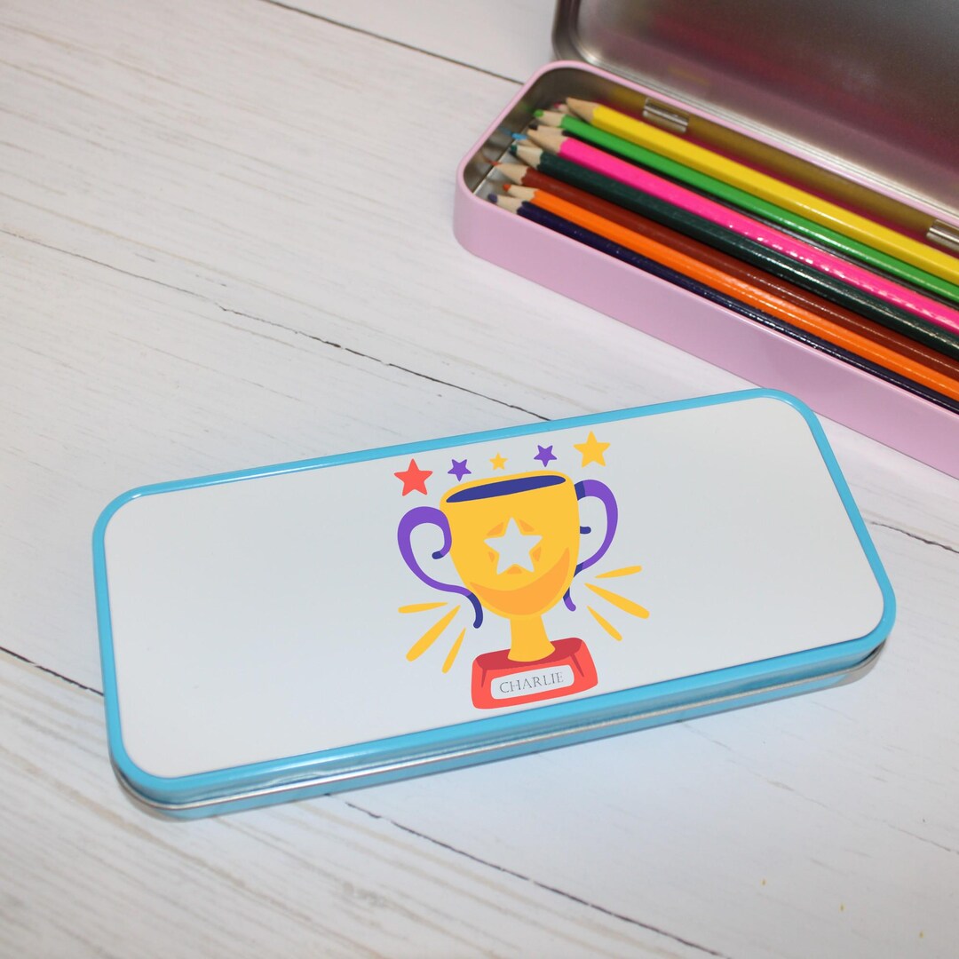 Personalised Metal Pencil Tin - Trophy | Cute Crayon Pencil Case - Etsy