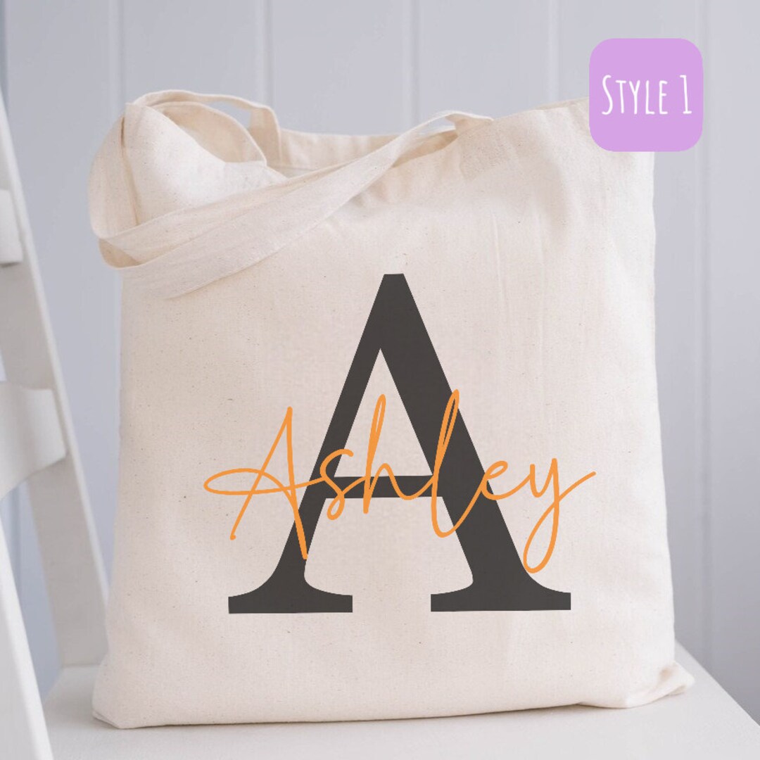 Personalised 'mongram With Name Overlay' Canvas Tote Bag - Etsy