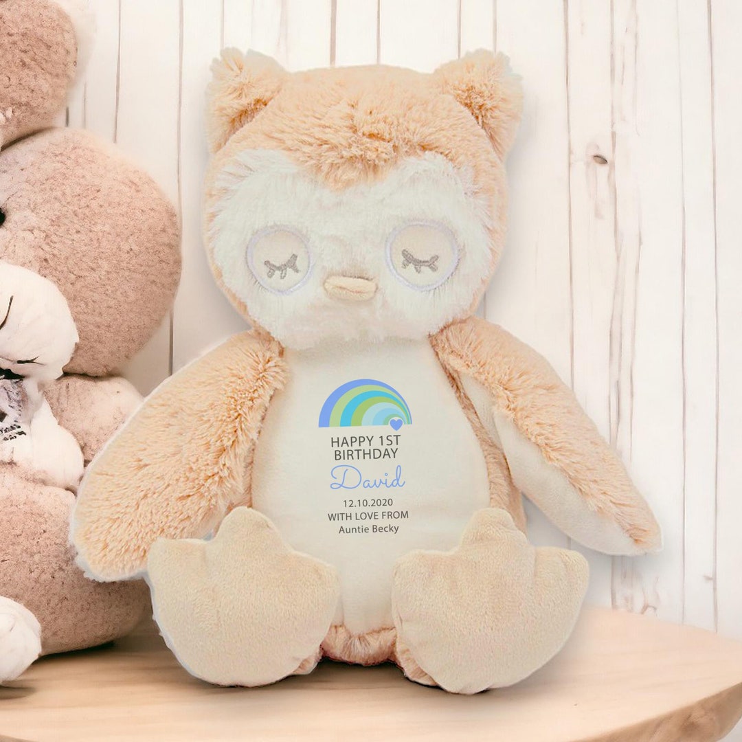 Personalised Happy 1st Birthday - Blue Rainbow Plush Soft Toy ...